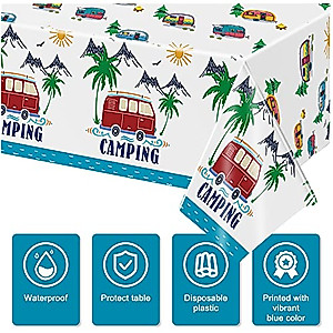 3 Pack Camping Tablecloth Camping Picnic Table Covers Rectangular Camping Backdrop Table Cloth Camping Trails Tablecloth Camping Vintage Style Plastic Tablecloth for Party Table Decor, 108 x 54 Inch