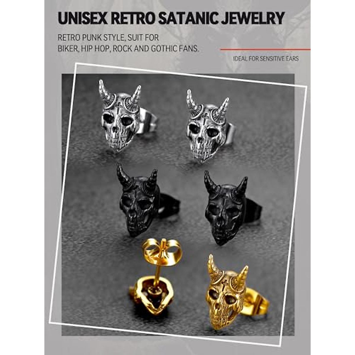 Punk Satan Stud Earrings 316L Stainless Steel Satanic Jewelry for Woman