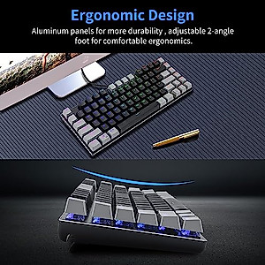 HUO JI E-Yooso Z-88 RGB Mechanical Gaming Keyboard, Metal Panel, Red Switch, 75% Compact 81 Keys for Mac, PC, Black and Grey
