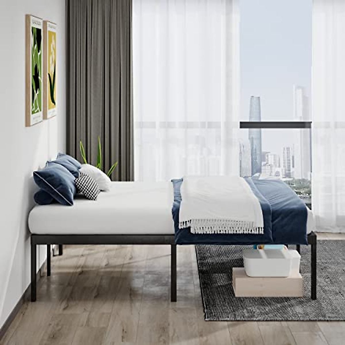 COMASACH 18 Inch Tall Metal California King Bed Frame with Maximum Storage, Heavy Duty Dural Steel Slat Reinforced Platform Bed Frames, Noise Free