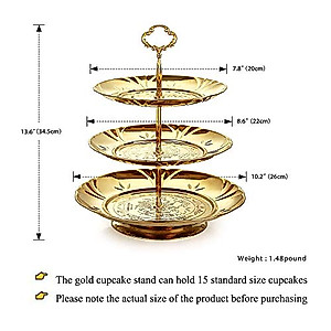 Two Set of Three Tier Cake Stand and Fruit Plate by Imillet -Stainless Steel Stand of Golden for Cakes Desserts Fruits Candy Buffet Stand for Wedding &Home&Party Serving Platter (2 pack) …