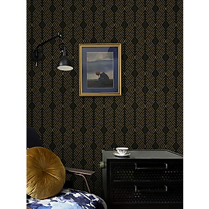 LiKiLiKi Geometric Peel and Stick Wallpaper Black and Gold Wallpaper Modern Contact Paper Boho Removable Self-Adhesive Decorative Wallpaper for Cabinets Bathroom Bedroom Kitchen Vinyl Roll 17.3”x118”