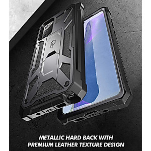 Poetic Spartan Series for Samsung Galaxy Note 20 Case, Full-Body Rugged Dual-Layer Metallic Color Accent with Premium Leather Texture Shockproof Protective Cover with Kickstand, Gun Metal