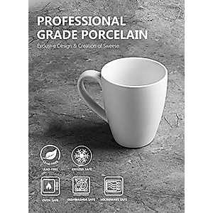 Sweese Porcelain Coffee Mugs - 16 Ounce - Set of 6, Cups for Latte, Hot Tea, Cappuccino, Mocha, Cocoa, 601.001 White