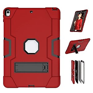 Jaorty Case for iPad Air 3 10.5" 2019,for iPad Pro 10.5 inch 2017 Case,3 in 1 Hybrid [Soft&Hard] Heavy Duty Rugged Stand Shockproof Anti-Slip Anti-Scratch Full-Body Protective Case,Red/Black