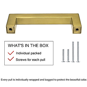 goldenwarm 5 Pack Gold Cabinet Pulls Brushed Brass Drawer Pulls - J12GD320 Gold Kitchen Cabinet Handles Square Bar Pulls Antique Brass Bathroom Cabinet Hardware 12-3/5 Inches Hole Spacing