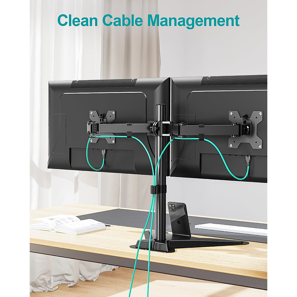 MOUNT PRO Dual Monitor Stand - Free Standing Full Motion Monitor Desk Mount Fits 2 Screens up to 27 inches,17.6lbs with Height Adjustable, Swivel, Tilt, Rotation, VESA 75x75 100x100