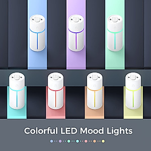 HUMIDIER Portable Car Humidifiers, Cool Mist Small Humidifiers, USB 7 Color Night Lights Waterless Auto Shut-Off Quiet Humidifier for Personal Travel Car Office Room,300ml (White)