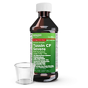 Amazon Basic Care Tussin Severe CF Max Syrup, Multi-Symptom Cough, Cold and Flu Liquid Medicine, Non-Drowsy, Relieves Cough, Sore Throat, Body Aches, Fever, Nasal and Chest Congestion, 8 fl oz