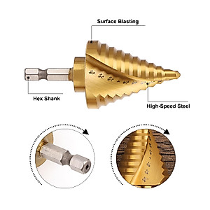 COMOWARE Hex Shank HSS Step Drill Bit with Two Spiral Flutes and Impact Readiness - Ideal for Metal, Stainless Steel, Aluminum, Wood, and Plastic,Total 50 Sizes with Aluminum Case