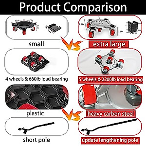 【Upgrade Large】Furniture Dolly & Furniture Rollers Mover with 5 Wheels, Carbon Steel Panel Furniture Lifter Set Up to 2200LBs, for 360° Rotation Shifting Moving Heavy Duty Refrigerator, Sofa, Cabinet