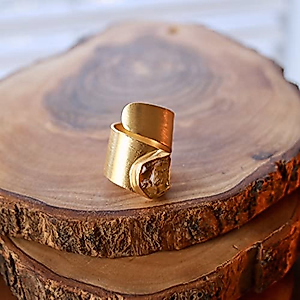 Handmade Adjustable Raw Gemstone Ring 18K Gold Plated Birthstone Hypoallergenic Jewelry by TheGlamHarbor (citrine)