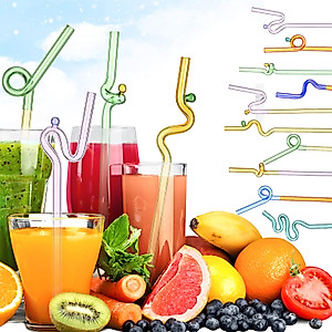 Gerrii 10 Pcs Twists Glass Straws Crazy Straws Cute Reusable Glass Straws Silly Straws for Drinking Beverages Coffee Drinks (Cool)