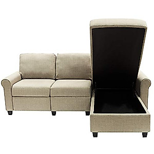 Serta Copenhagen Reclining Sofa Small Couch with Built-in Storage, Low-Maintenance & Family-Friendly Fabric, Right Sectional, Dusk Beige