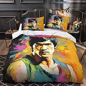 3D Pattern Lixiaolong Comforter Cover, Soft and Delipussycate BruceLee Duvet Cover with Pillowcase, Cozy 3 Pieces Bed Set, Luxe Full（203x228cm） Bedding Set, for Kids Teens and Adults Bedroom