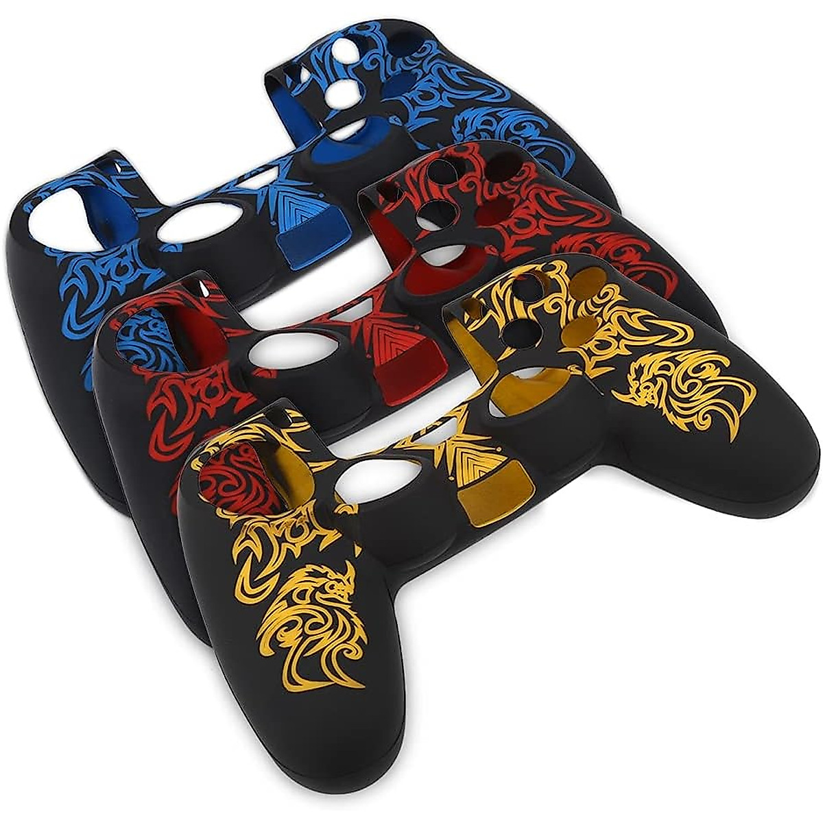 Gamepad Controller Cover, Non Slip Surface Silicone Cover for PS4 Controller, Covers for Sony PS4, Provides a More Comfortable Experience Protector Accessories for Ps4 Controller(Black+red)