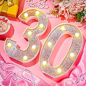 8.7'' Decorative LED Light up Numbers, Light up Number Sign for Night Birthday Party Decorations Happy Birthday LED Sign Backdrop Anniversary Wedding Party Bar Wall Decor (Rose Gold,30th)