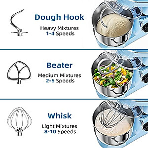 9.5 Qt Stand Mixer, 10-Speed Tilt-Head Food Mixer, Vezzio 660W Kitchen Electric Mixer with Stainless Steel Bowl, Dishwasher-Safe Attachments for Most Home Cooks (Blue)