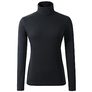 HieasyFit Women's Cotton Basic Thermal Turtleneck Pullover Top Black M