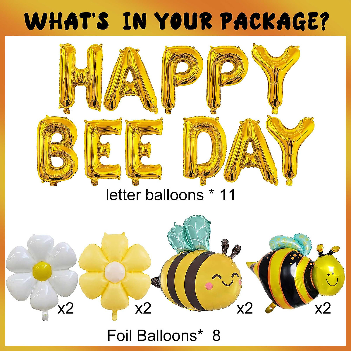 Bee Themed Birthday Party Decorations, Happy Bee Day Balloons Banner, Yellow Bee Foil Balloons Daisy Mylar Foil Balloons for Boys Girls Baby Shower Bee Theme Birthday Supplies
