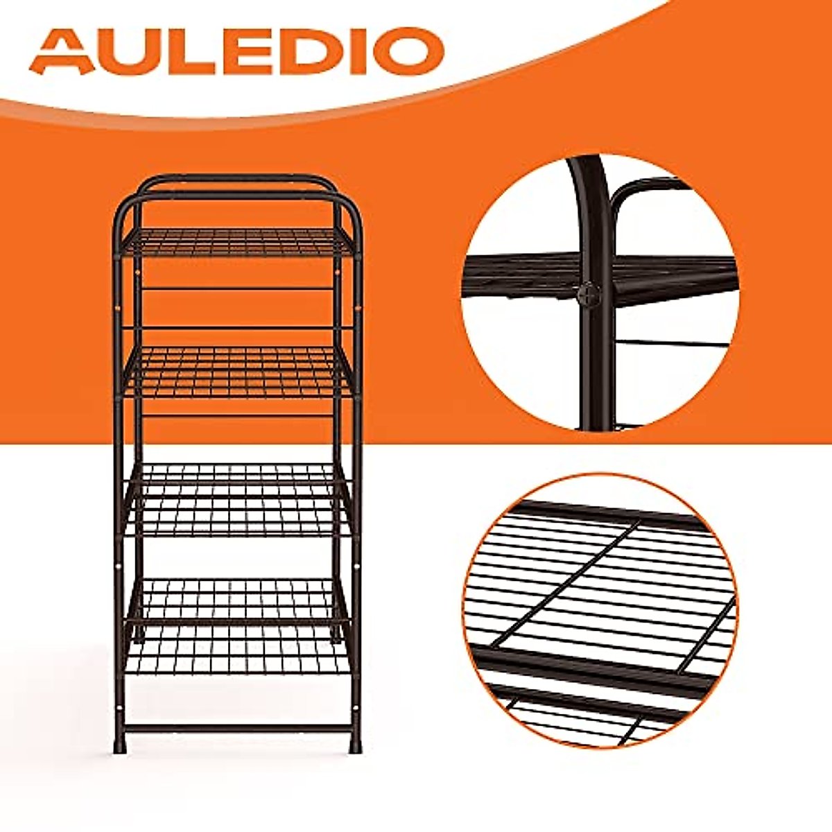 AULEDIO 4-Tier Shoe Rack,Stackable and Adjustable Multi-Function Wire Grid Shoe Organizer Storage,Extra Large Capacity, Space Saving, Fits Boots, high Heels, Slippers and More(Bronze)