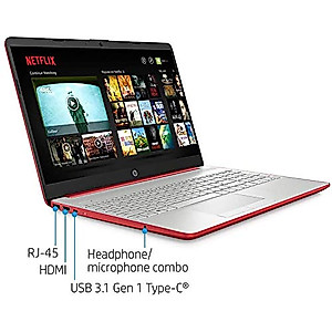 HP 2023 15.6" HD Laptop Computer Intel Dual-Core Pentium Gold 6405U 8GB DDR4 128GB SSD Intel UHD Graphics HD Webcam Bluetooth RJ-45 USB-C HDMI Windows 10 Scarlet Red w/RE 32GB USB
