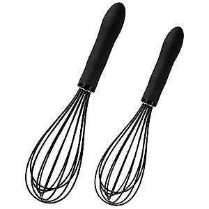 DIGHEIGG Silicone Whisk for Cooking, Wisk Set Egg Beater for Non-Stick Cookware for Whisking, Blending, Beating, Frothing & Stirring Kitchen Decor and Accessories, Black, Set of 2