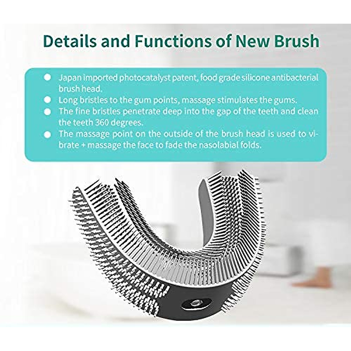 V-White U-Shaped Replacement Head for Ultrasonic Toothbrush — Food Grade Silicone Head with Bristles to Clean Between Teeth — Mouthpiece for Oral Hygiene and Preventive Care — Adult (1-Pack)