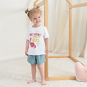 3rd Birthday Dinosaur T-Shirt Tee for Toddler Kids Girls - Dino Birthday Party T Shirt 3 Years Old White Short Sleeve Printed Graphic Outfit 100% Cotton B-Day Shirt Gift