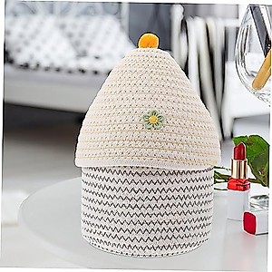 TOYANDONA Storage Basket Food Storage Bins Mini Trash Can with Lid Baby Foods Living Room Storage Basket Nursery Storage Baskets Small Woven Basket Cotton Yellow Baby Sundries Container Toy