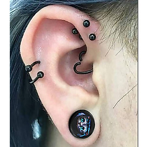 1 Piece of 5/8 Inch - 16mm Cheshire Cat Logo Internally Threaded Black Acrylic Double Flared Flesh Ear Plug