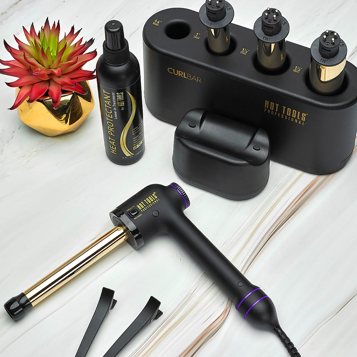 Hot Tools Pro Artist 24K Gold Curlbar Curling Wand Set | Long Lasting, Defined Curls (3/4, 1, 1¼, & 1½ in)