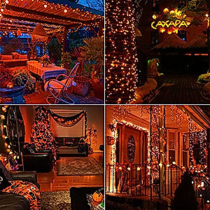 iBaycon Solar Christmas Lights Outdoor, 200 LED 72ft Orange Solar Lights, 8 Modes Waterproof Christmas Solar String Lights for Halloween Garden, Patio, Fence(Orange)