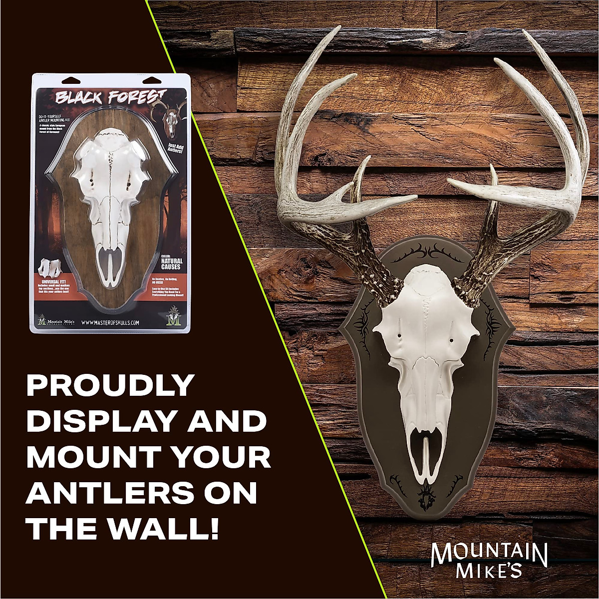 Mountain Mikes Black Forest Antler Mounting Kit - Traditional Half-Skull Deer Mounting Kit - Compatible with Harvested and Shed Antlers - Universal Rustic Home Decor Inspired by The Great Outdoors