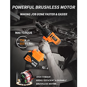 Lagatuns impact wrench cordless,1/2 inch , 750NM（550 Ft-lb） 2200 RPM,Brushless Motor，4AH Battery (Renewed)