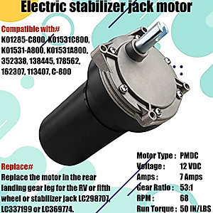 Rear Electric Stabilizer Jack Motor Compatible with Lippert 113407 352338 138445 178562 162307, for Stabilizer Jacks 337199 298707 369774, Replaces C-800 K01531A800 K01531-A800 K01285C800 K01285-C800