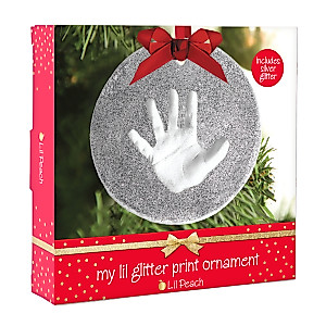 Lil Peach Baby’s Print Christmas Clay Ornament Kit, Baby's First Christmas Tree Ornament, for Baby Girl Or Baby Boy, Newborn Handprint Or Footprint Keepsake, Silver Glitter