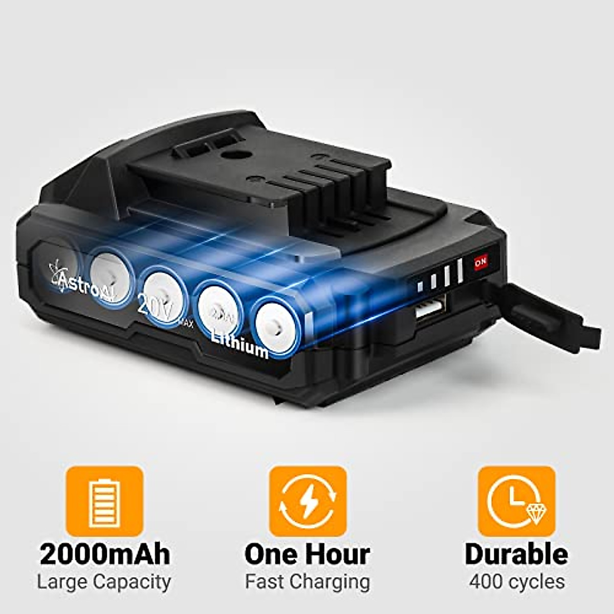 AstroAI 20V MAX Rechargeable Li-ion Battery for ACJY3PYE / ACJY3PBU / ACJY21LIDC / ACJY21LIDCBU with Real-time Capacity Indicator USB Output Only Compatible with AstroAI Product