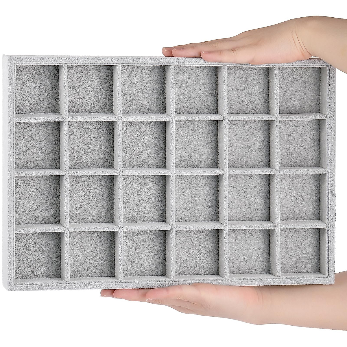 Elsjoy Set of 4 Velvet Jewelry Tray, Large Jewelry Organizer Tray Gray Jewelry Storage Display Tray, Stackable Drawer Insert Jewelry Trays for Earring, Necklace, Bracelet, Ring