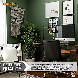 Sunlite 80218-SU LED A15 Refrigerator Light Bulb, 5.5 Watts (40W Equivalent), 450 Lumens, Medium Base (E26), Dimmable, Frosted Finish, UL Listed, Energy Star, 40K - Cool White, 1 Pack