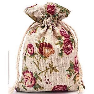 Autupy 20 Pack Floral Burlap Drawstring Bags Gift Bags Packing Storage Linen Jewelry Pouches Sacks for Christmas Wedding Party Shower Birthday, 5.5 x 3.9 Inch