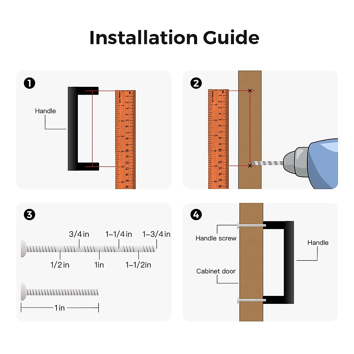 Home Expert Square Cabinet Pulls 30 Pack 5 Inch Matte Black Cabinet Handles Kitchen Hardware for Cupboard