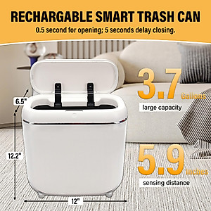 Sayene Slim Bathroom Trash Can with Lid 3.7 Gal Rechargable Smart Motion Sensor Trash Can Bedroom Automatic Touchless Garbage Can with Lid Trash Bin for Bathroom Bedroom Office Kitchen