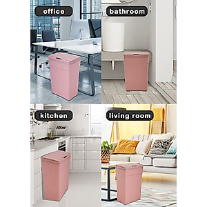 Trash Can 13 Gallon Plastic Automatic Trash Can with Lid for Bedroom Bathroom Home Office Garbage Can Trash Bin Touchless Trash Can Sensor Trash Can Electric Trash Can 50 Liter，Pink