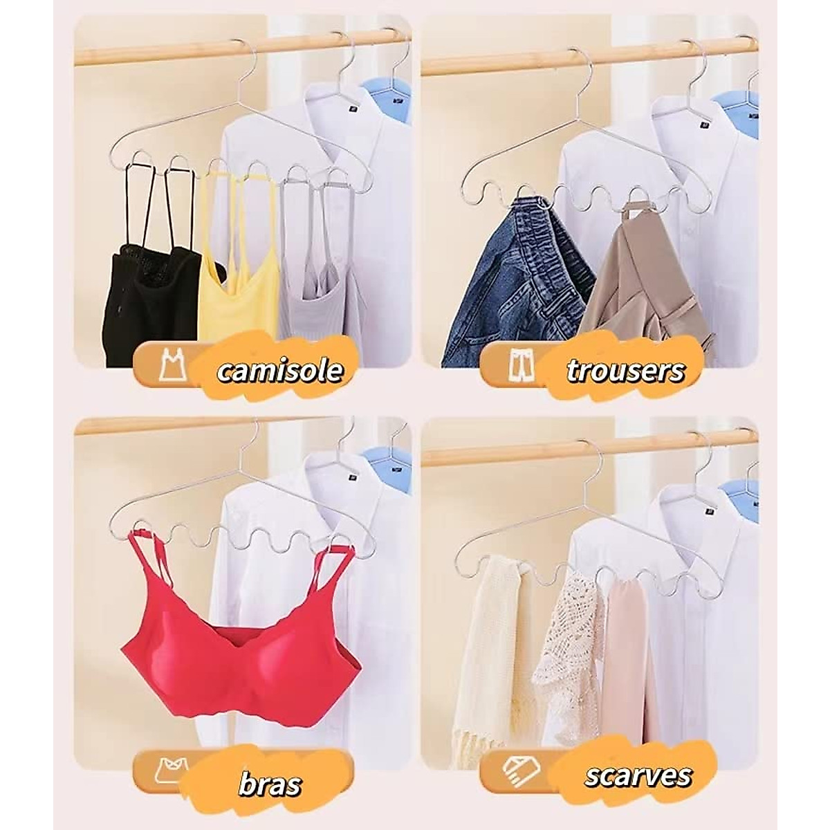 Redredya 3 Tank Tops Hangers, Stainless Steel Bra Holder Hanger Space Saving Closet Organizer and Storage Rack for Bras, Tank Tops, Camisoles