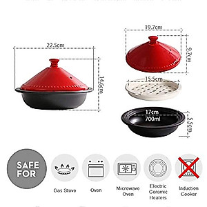 Tagine Pot, 17cm Ceramic Casserole, Japanese Style Braised Rice Pot, Open Flame and High Temperature Resistance, Household Steamer Stew Pot, Clay Pot Oven