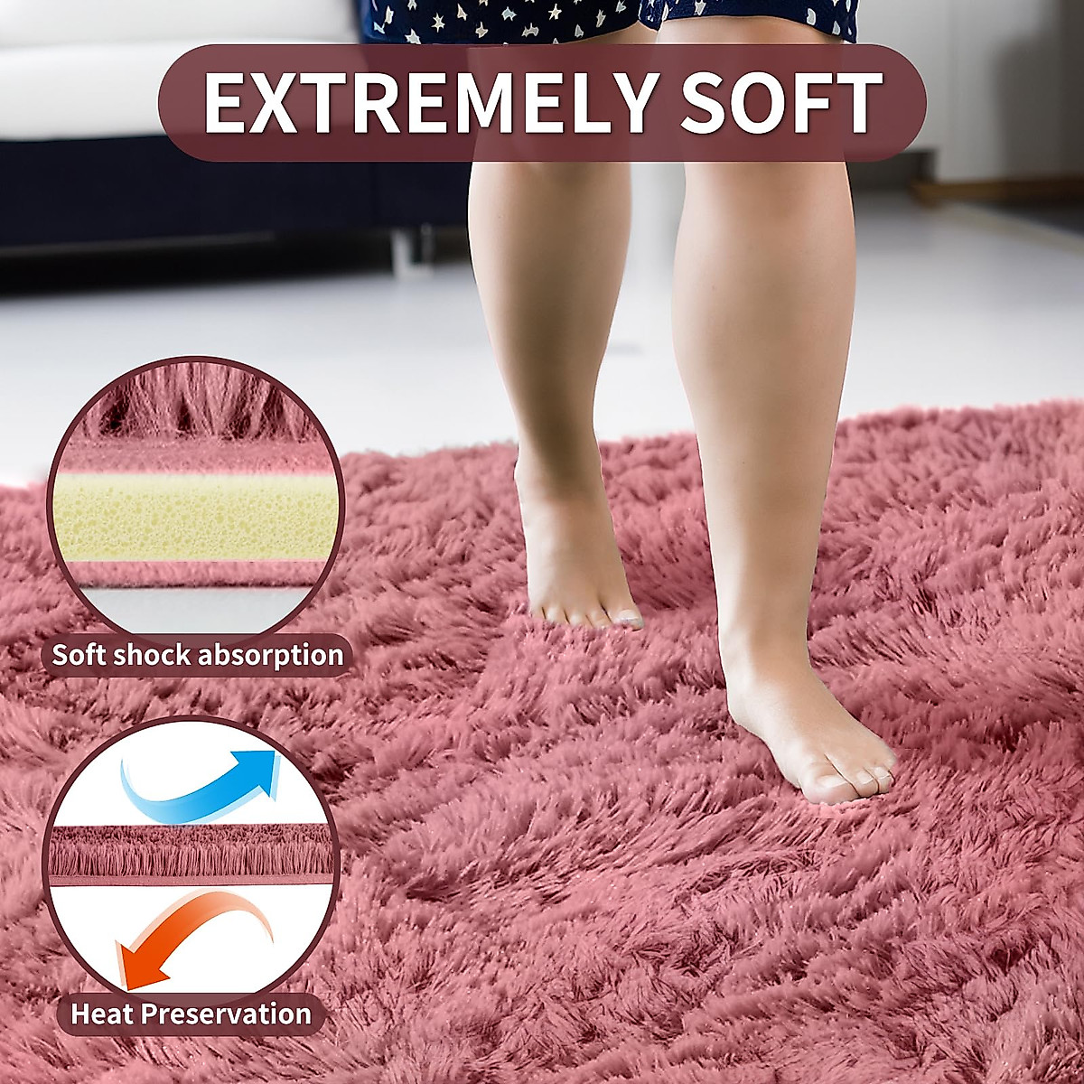 Merelax Soft Modern Indoor Large Shaggy Rug for Livingroom Bedroom Dorm Kids Room Home Decorative, Non-Slip Plush Fluffy Furry Fur Area Rugs Comfy Nursery Accent Floor Carpet 8x10 Feet, Blush