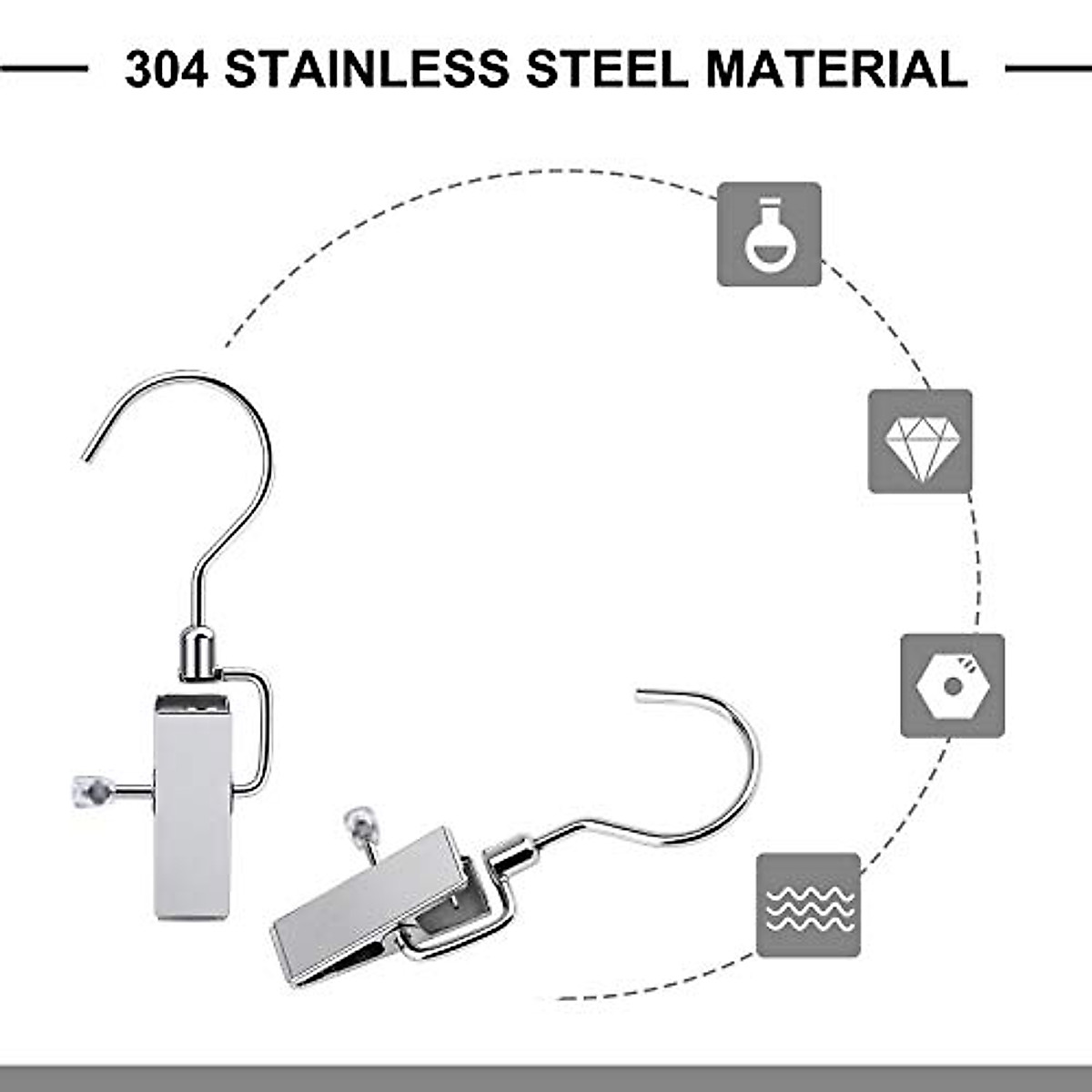 INCREWAY Stainless Steel Laundry Hooks, 8 Pcs Metal Laundry Hanger with Swivel Hooks Portable Clothes Pins Boot Hanging Clips Multifuctional Drying Clip for Hanging Clothes Towels in Home, Travel