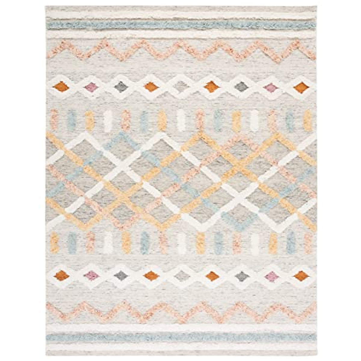 SAFAVIEH Kenya Collection Area Rug - 5' x 8', Ivory & Blue, Handmade Moroccan Boho Tribal Wool, Ideal for High Traffic Areas in Living Room, Bedroom (KNY664A)