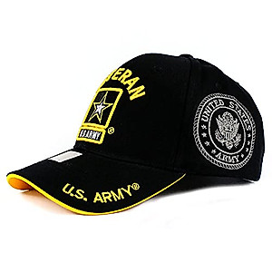 JM WARRIORS US Army Veteran Hat Army Military Official Licensed Adjustable Baseball Cap (Black), One Size